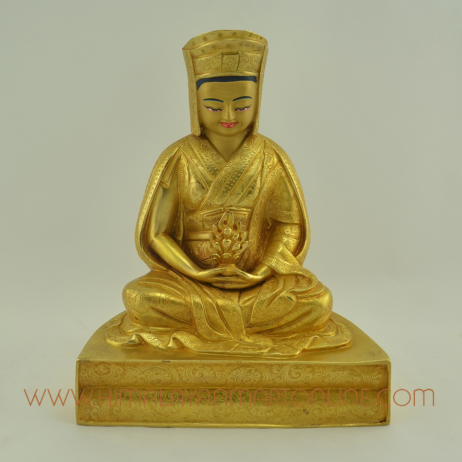 Guru Gampopa Copper Statue: Gampopa became heart son of Milarepa