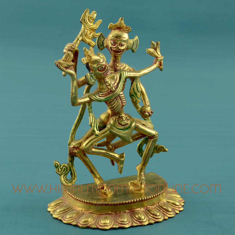 Fine Quality Hand Carved 8" Citipati Copper Statue from Patan, Nepal.