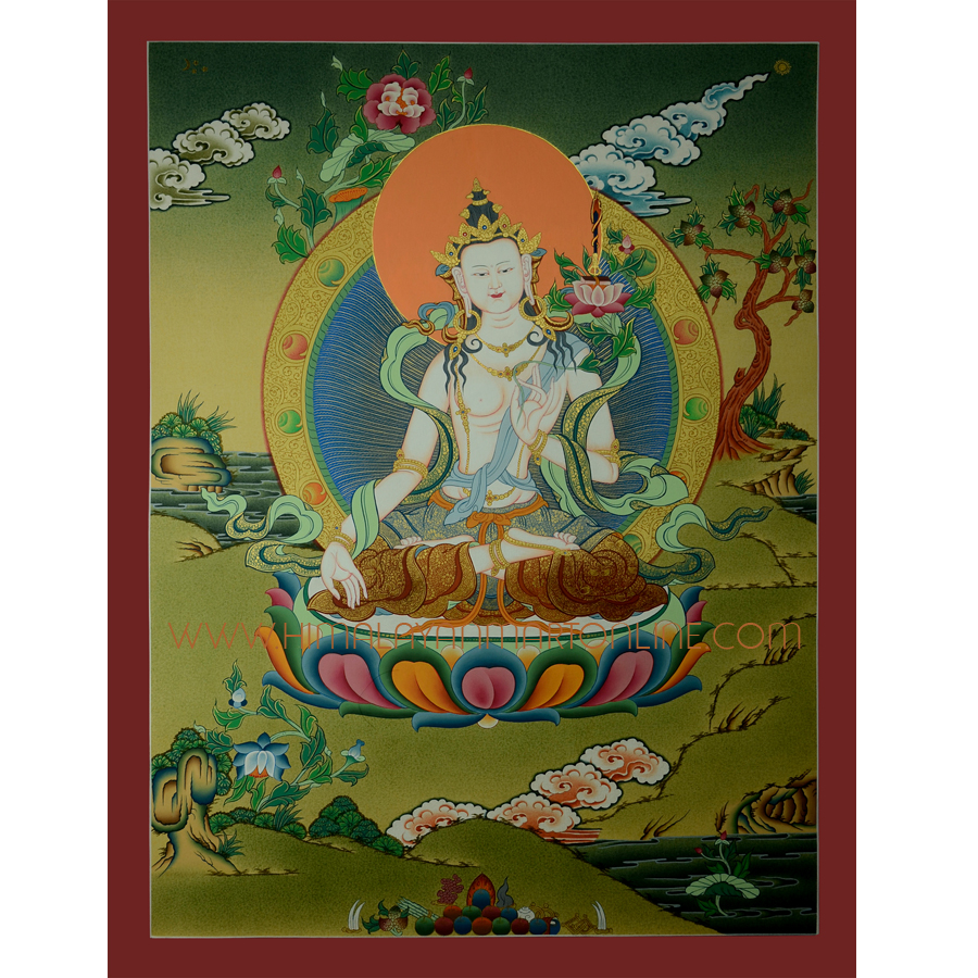 White Manjushri Thangka: White Manjushri the wisdom deity Manjushri.