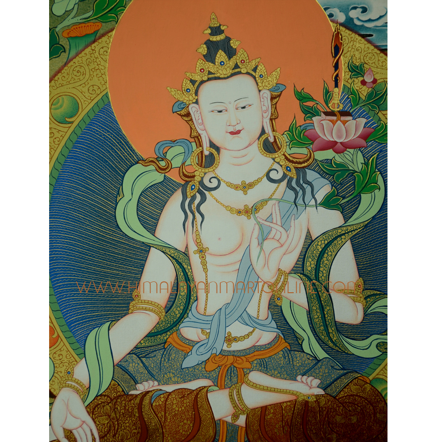 White Manjushri Thangka: White Manjushri the wisdom deity Manjushri.