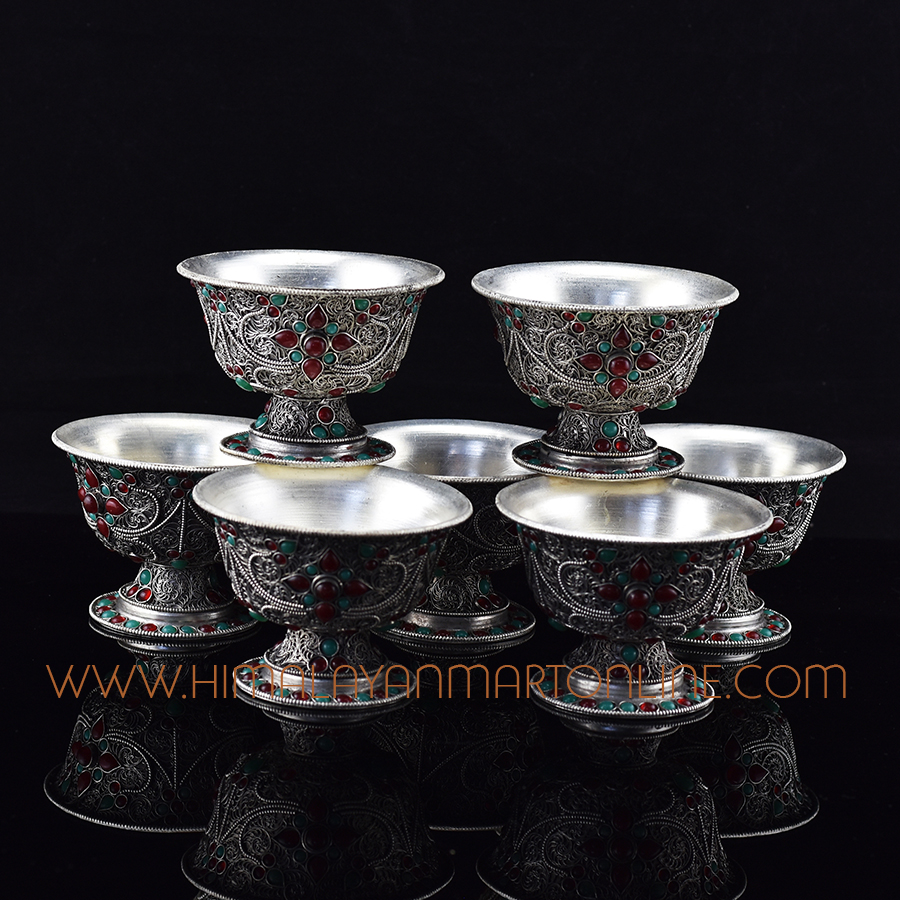 Tibetan Offering Bowls: Buddhist Ritual Water Offering Bowls - Tings
