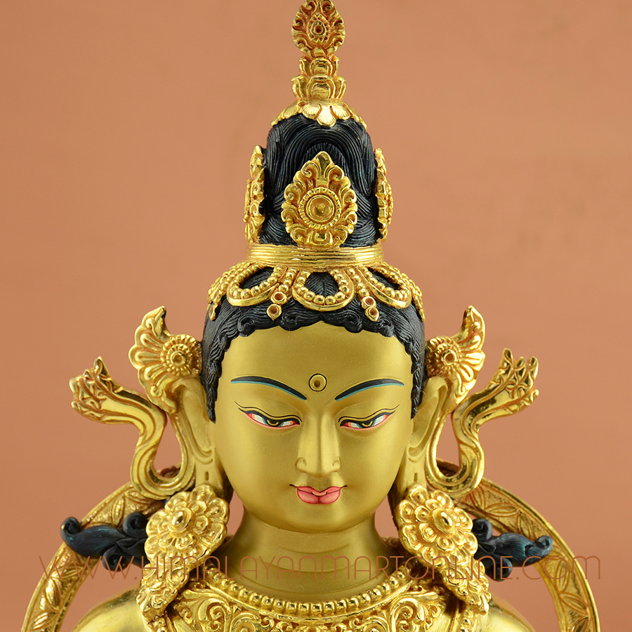 Gold Gilded 14" Aparmita Chhepame Copper Statue from Patan, Nepal
