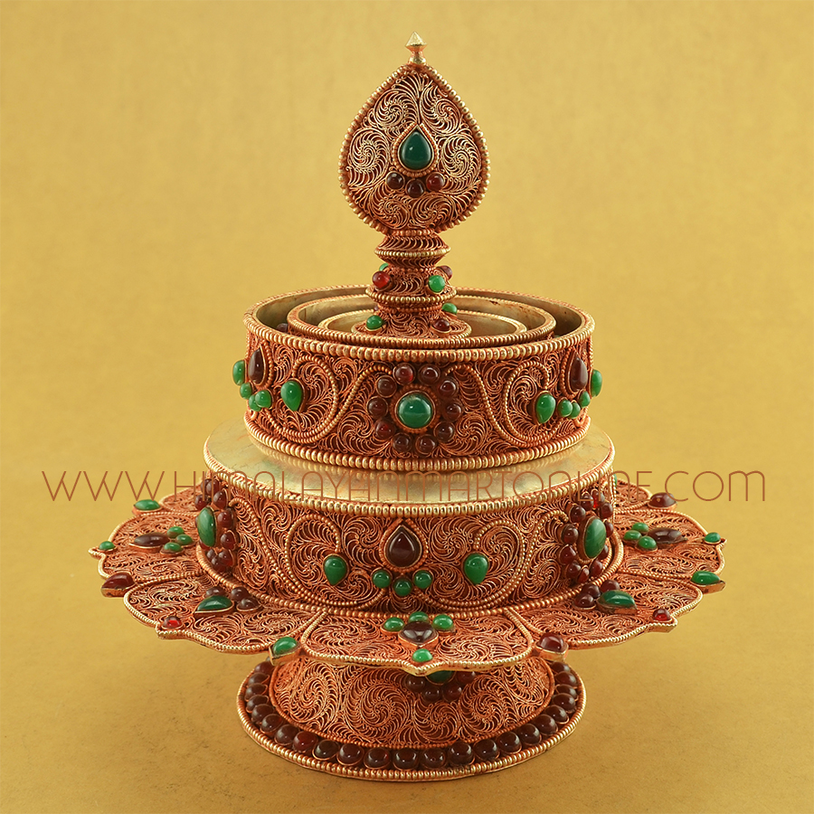 Fine Quality Hand Carved 8" Copper Alloy Tibetan Buddhist Mandala Set