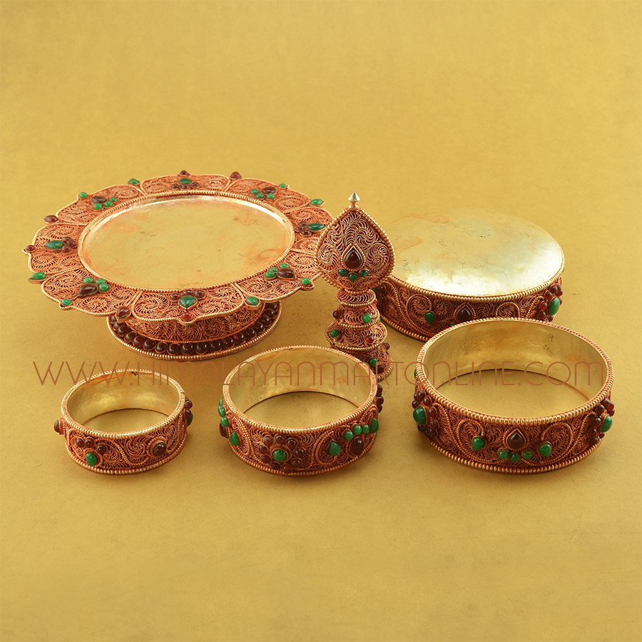 Fine Quality Hand Carved 8" Copper Alloy Tibetan Buddhist Mandala Set