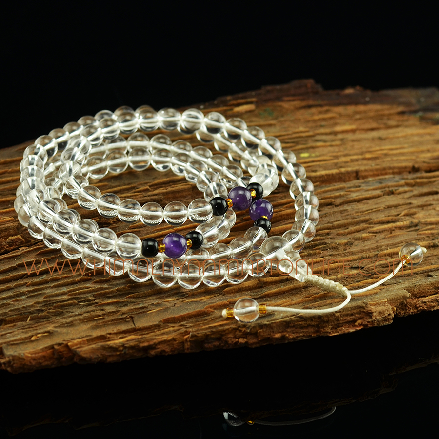 8 mm Crystal 108 Prayer Beads Mala with Amethyst Partition Beads