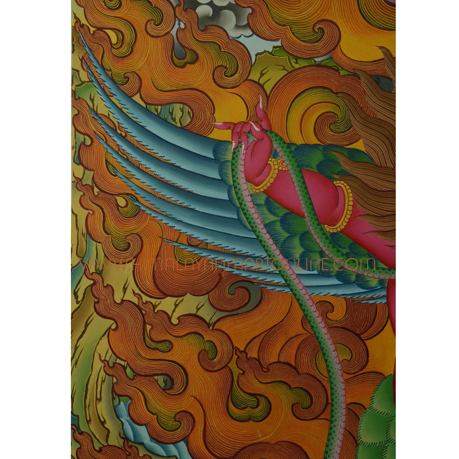 Beautiful hand painted Garuda Thangka with fine gold detailing.