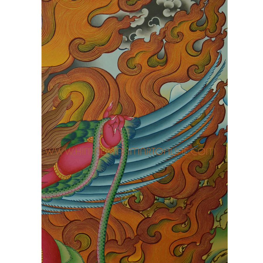 Beautiful hand painted Garuda Thangka with fine gold detailing.