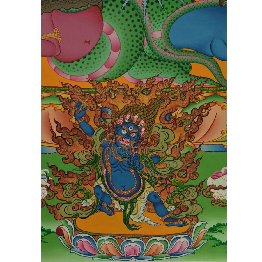 Beautiful hand painted Garuda Thangka with fine gold detailing.