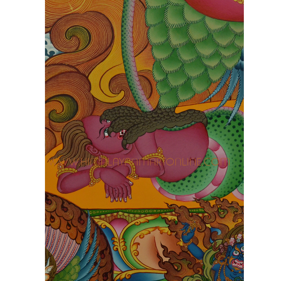 Beautiful hand painted Garuda Thangka with fine gold detailing.