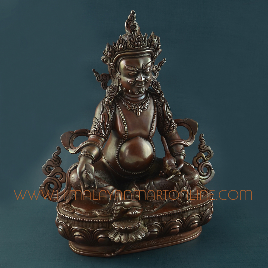Fine Quality 11” Yellow Dzambala Kubera Statue from Patan, Nepal