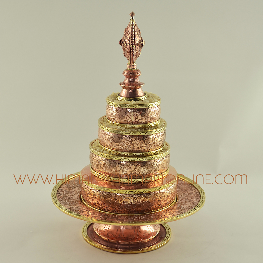 Tibetan Buddhist Mandala Offering Set Copper with Bras Rings 15 cm Diameter