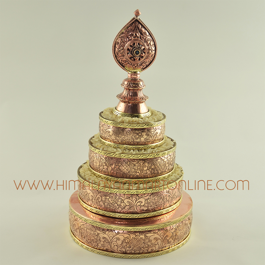 Hand Engraved Mandala Set - Copper: Ritual Mandala Offering in Shrine