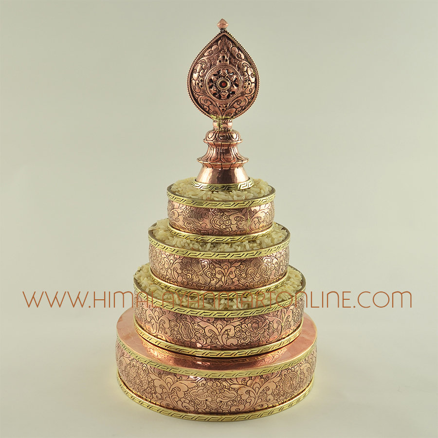 Hand Engraved Mandala Set - Copper: Ritual Mandala Offering in Shrine