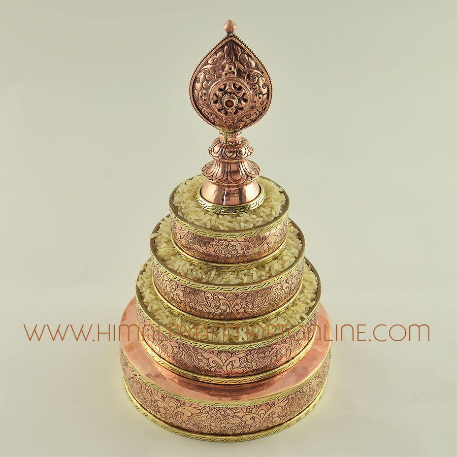 Hand Engraved Mandala Set - Copper: Ritual Mandala Offering in Shrine