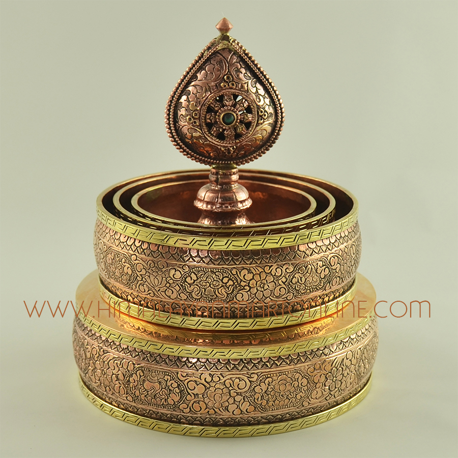 Tibetan Buddhist Copper Offering Mandala Set 5" Diameter from Patan, Nepal