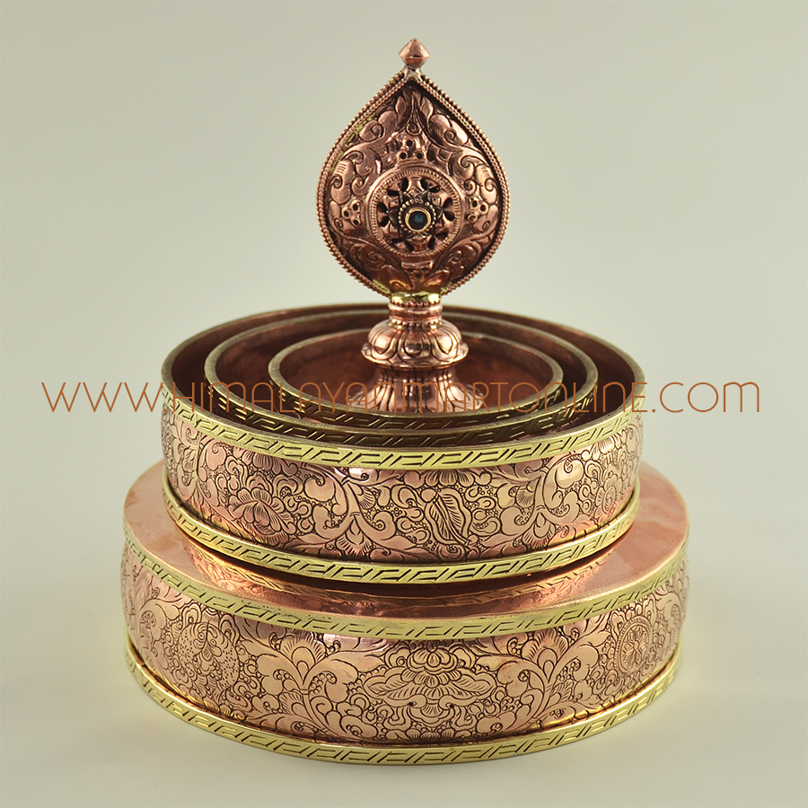 Hand Engraved Mandala Set - Copper: Ritual Mandala Offering in Shrine