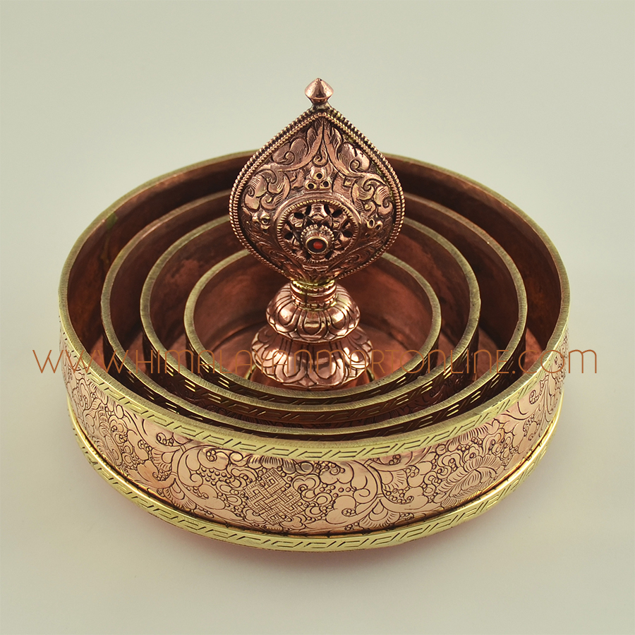 Hand Engraved Mandala Set - Copper: Ritual Mandala Offering in Shrine