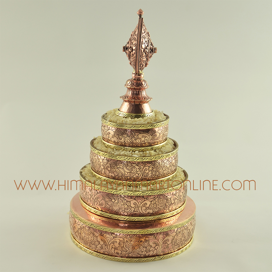 Hand Engraved Mandala Set - Copper: Ritual Mandala Offering in Shrine