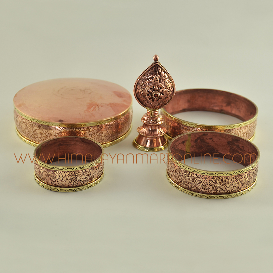 Hand Engraved Mandala Set - Copper: Ritual Mandala Offering in Shrine