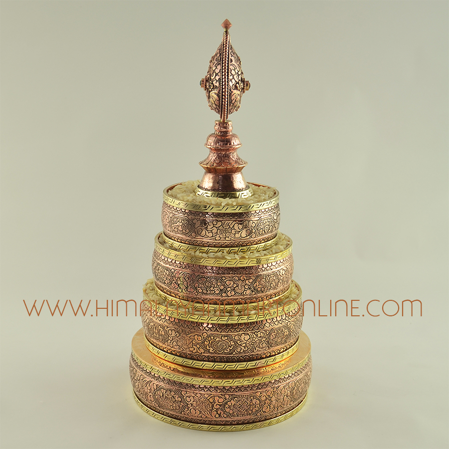 Tibetan Buddhist Copper Offering Mandala Set 5" Diameter from Patan, Nepal