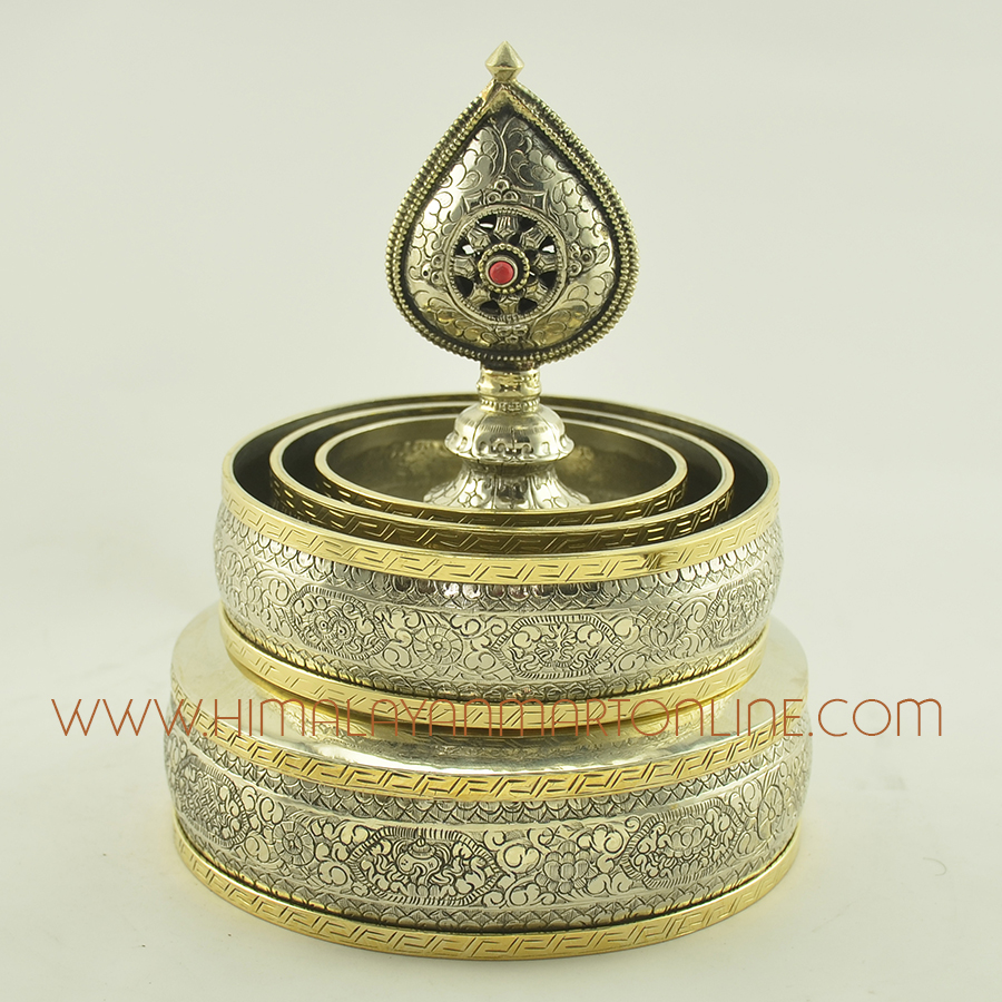 Shrine Offering: Tibetan Buddhist White Metal Ritual Offering Mandala ...