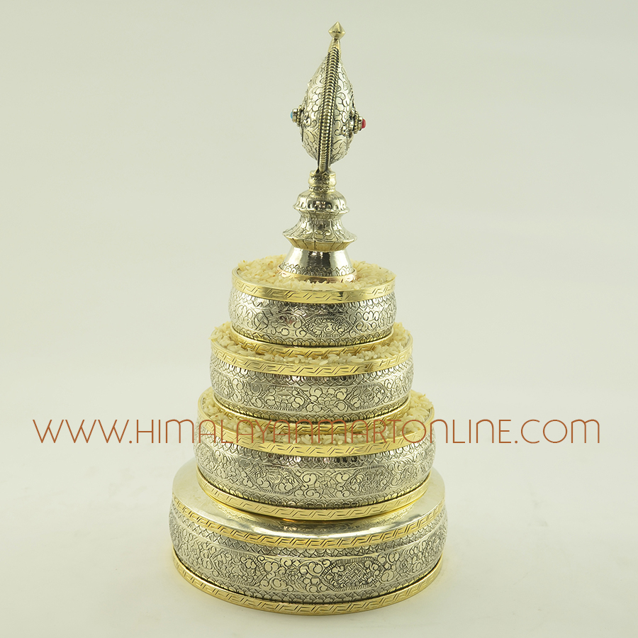 Shrine Offering: Tibetan Buddhist White Metal Ritual Offering Mandala ...