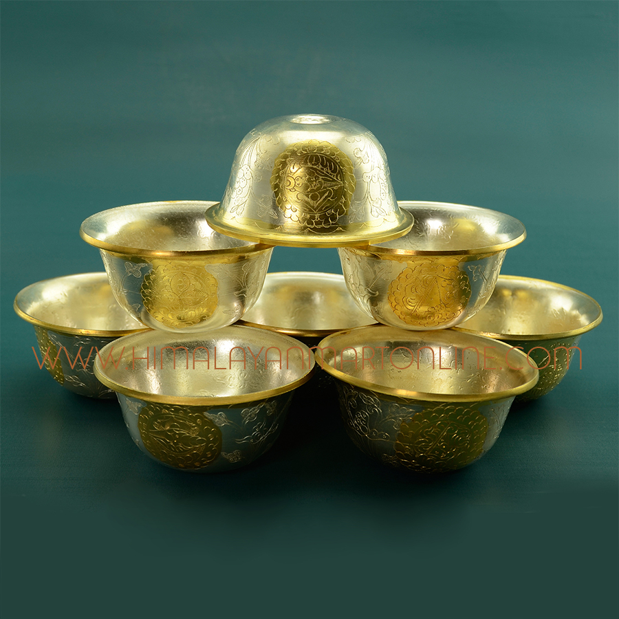 Gold & Silver Plated Copper Tibetan Shrine Altar Monastery Water ...