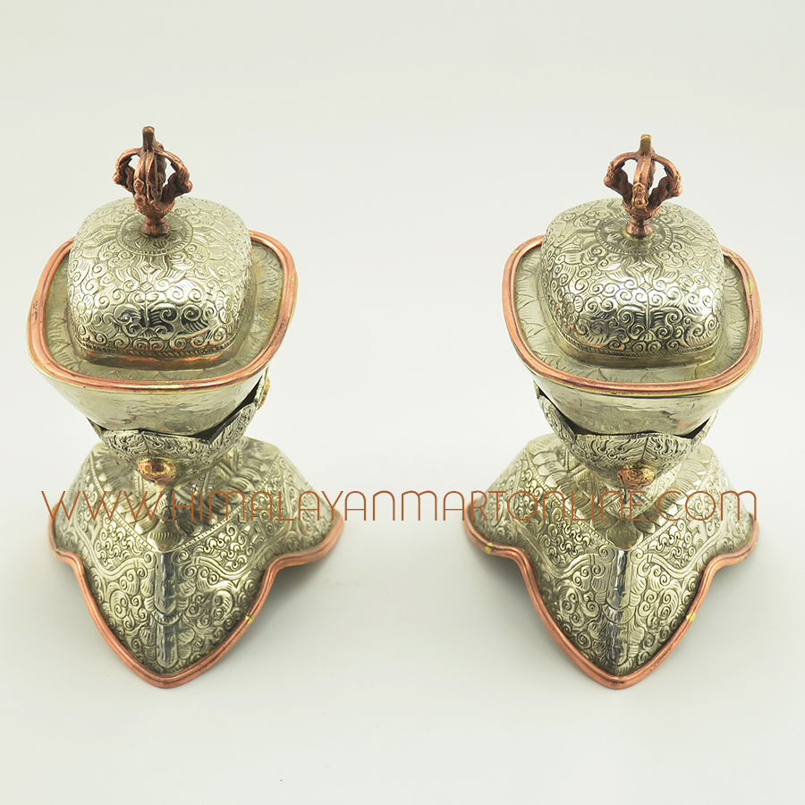 White Metal Kapala Set | Tibetan Buddhist Ritual Cup Kapala Skull for Sale