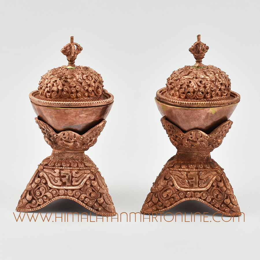 Religious Copper Kapala Set: The skull cup known as Kapala