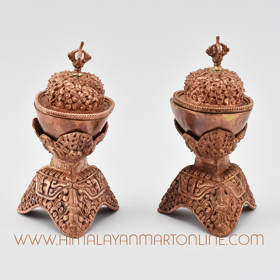Religious Copper Kapala Set: The skull cup known as Kapala