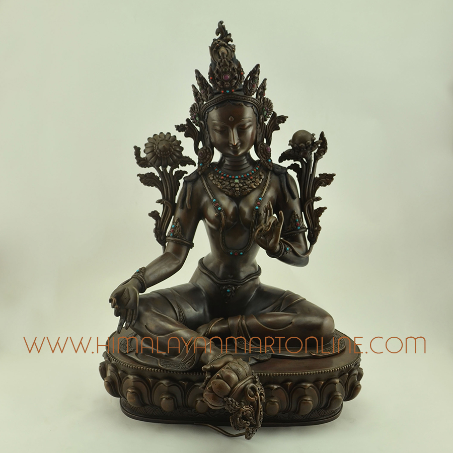Fine Quality 18” Green Tara / Drolma Copper Statue in Oxidiation Finish ...