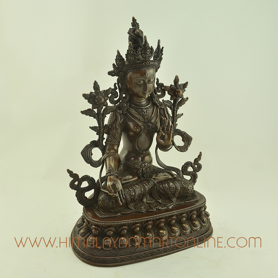 Finely Hand Carved 13.5" White Tara / Dolkar Copper Statue from Patan ...