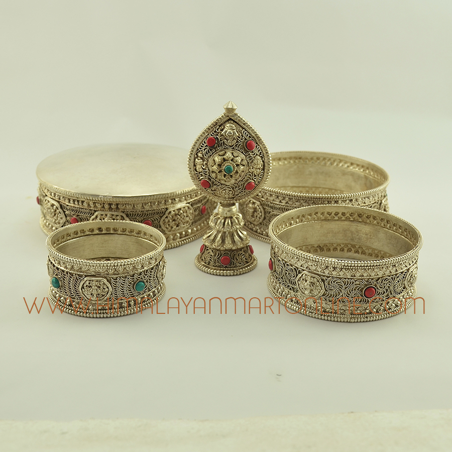 Mandala Offering Set Copper Silver Plated - Tibetan Buddhist Ritual Items