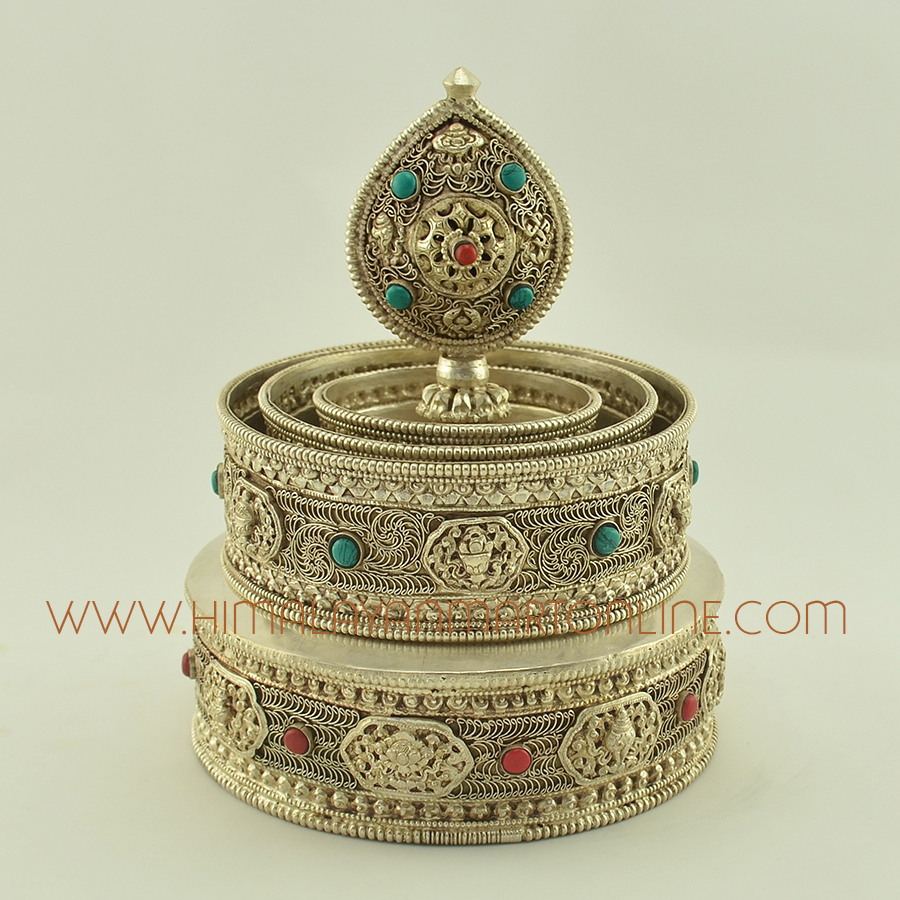 Mandala Offering Set Copper Silver Plated - Tibetan Buddhist Ritual Items