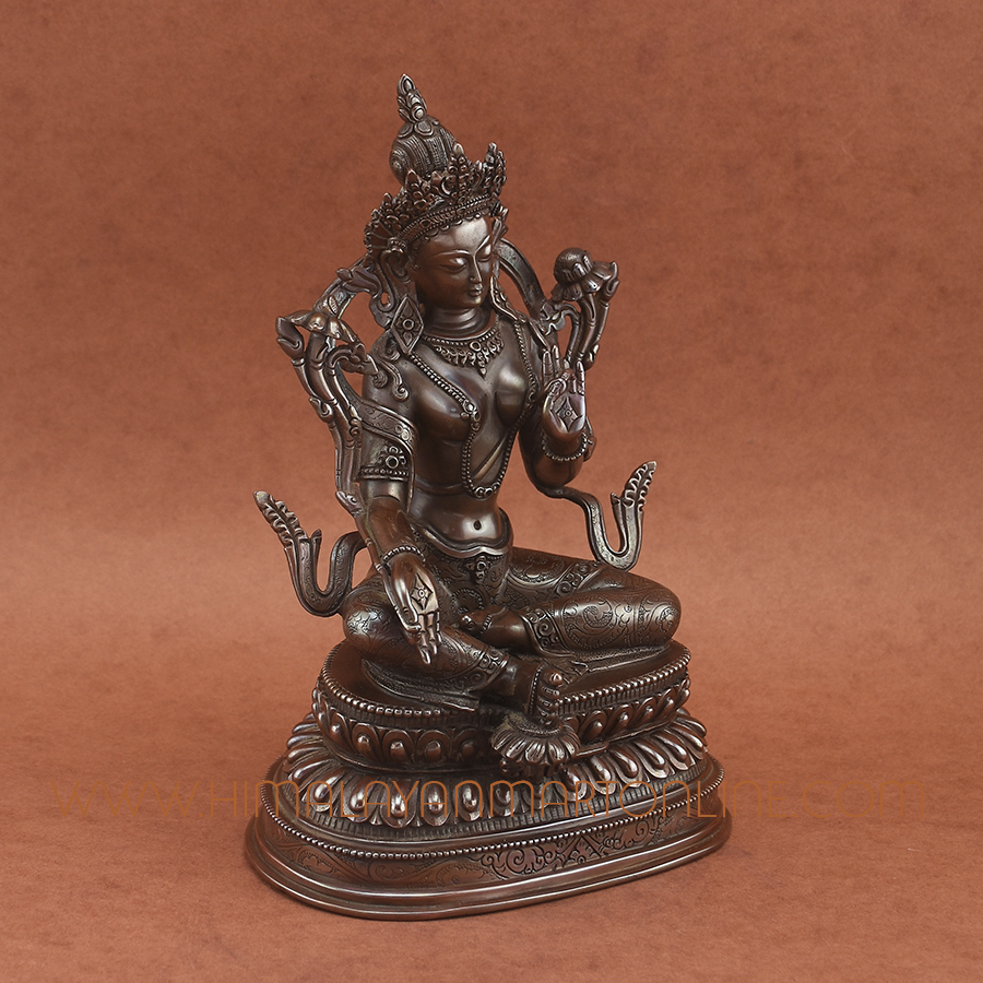 Tara Copper Statue: Hand Made Tara Copper Statue Green Tara Dholma.