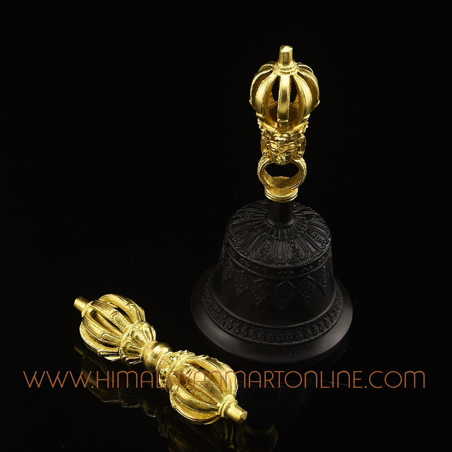 Tibetan Ritual Vajra & Bell Set: Tantric Buddhist ritual implements