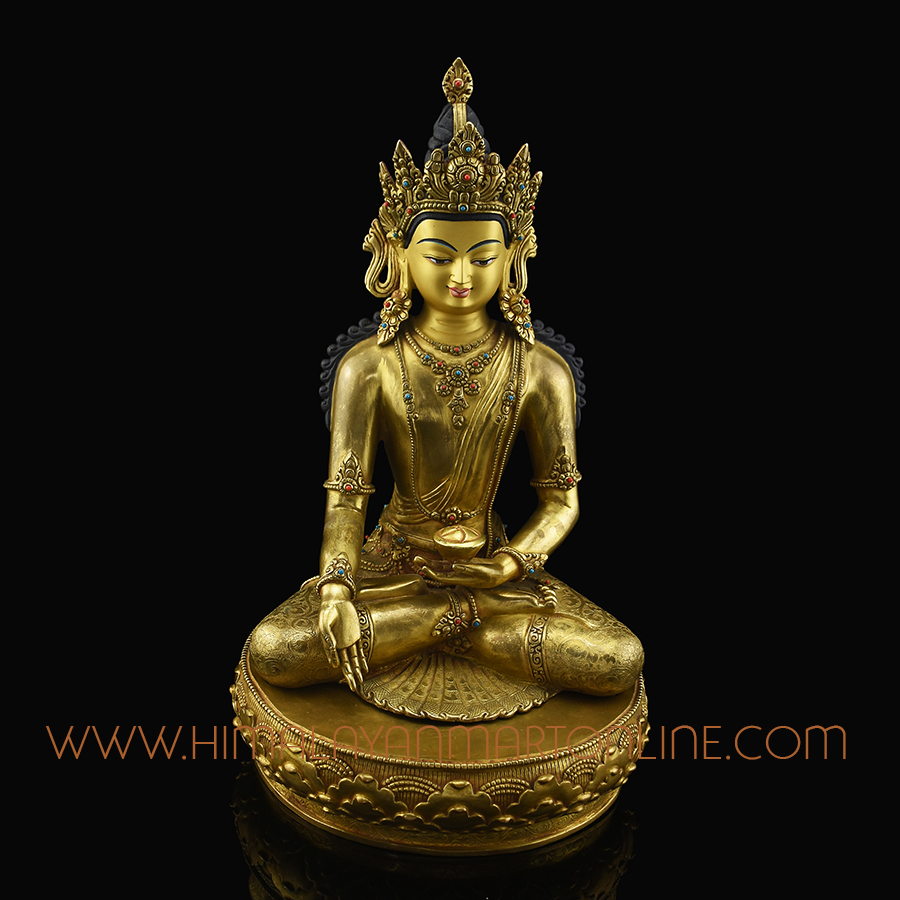 Crowned Ratnasambhava Buddha Statue: Third of Five Dhyani Buddhas