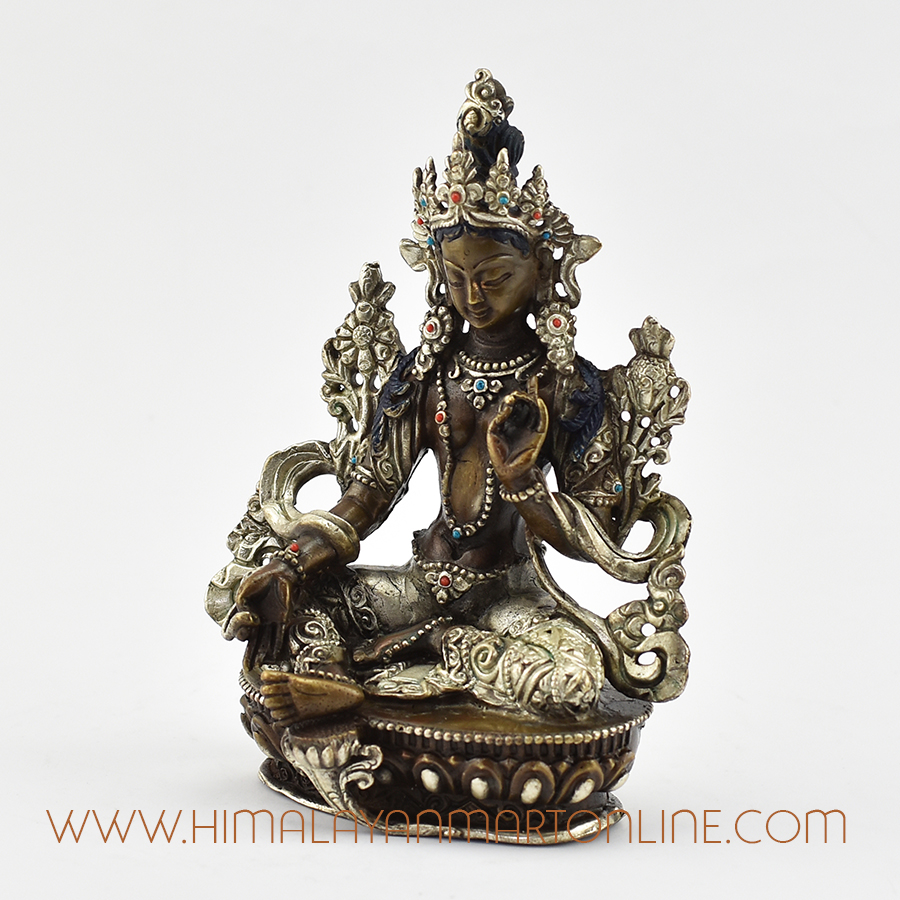 Green Tara Small Copper Statue: Dholma – The Saviouress.