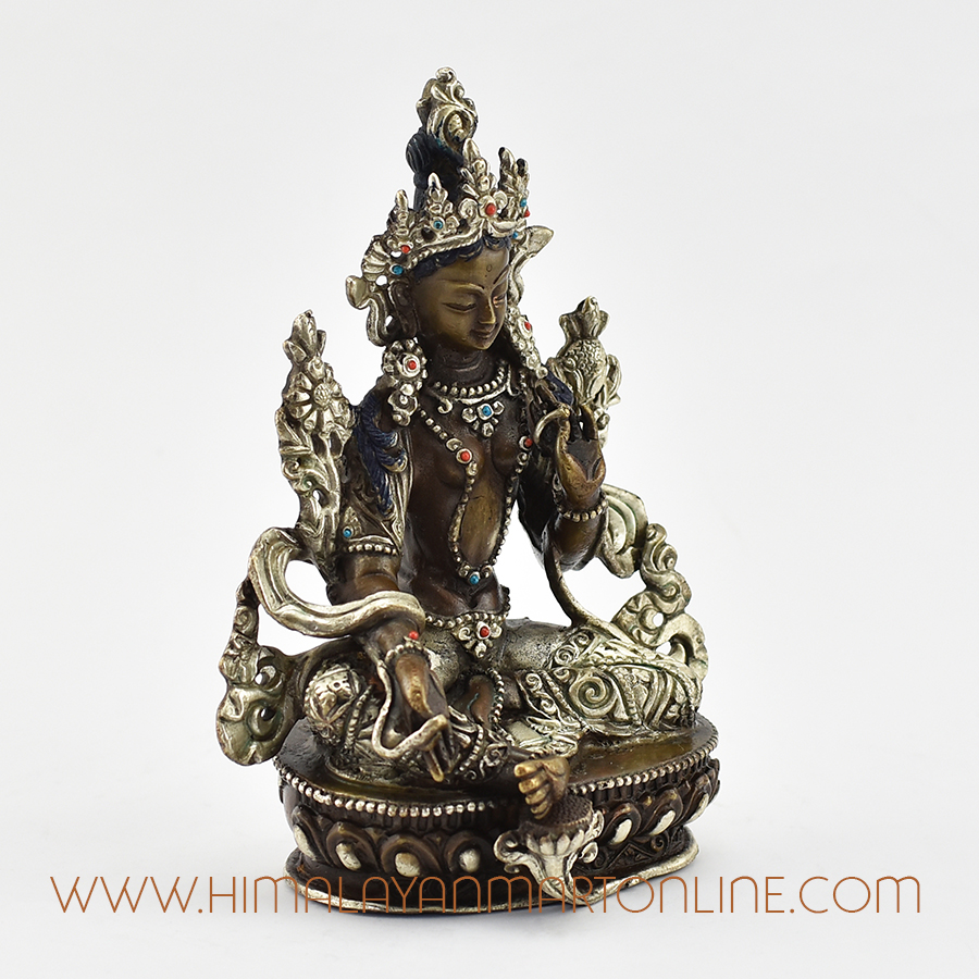 Green Tara Small Copper Statue: Dholma – The Saviouress.