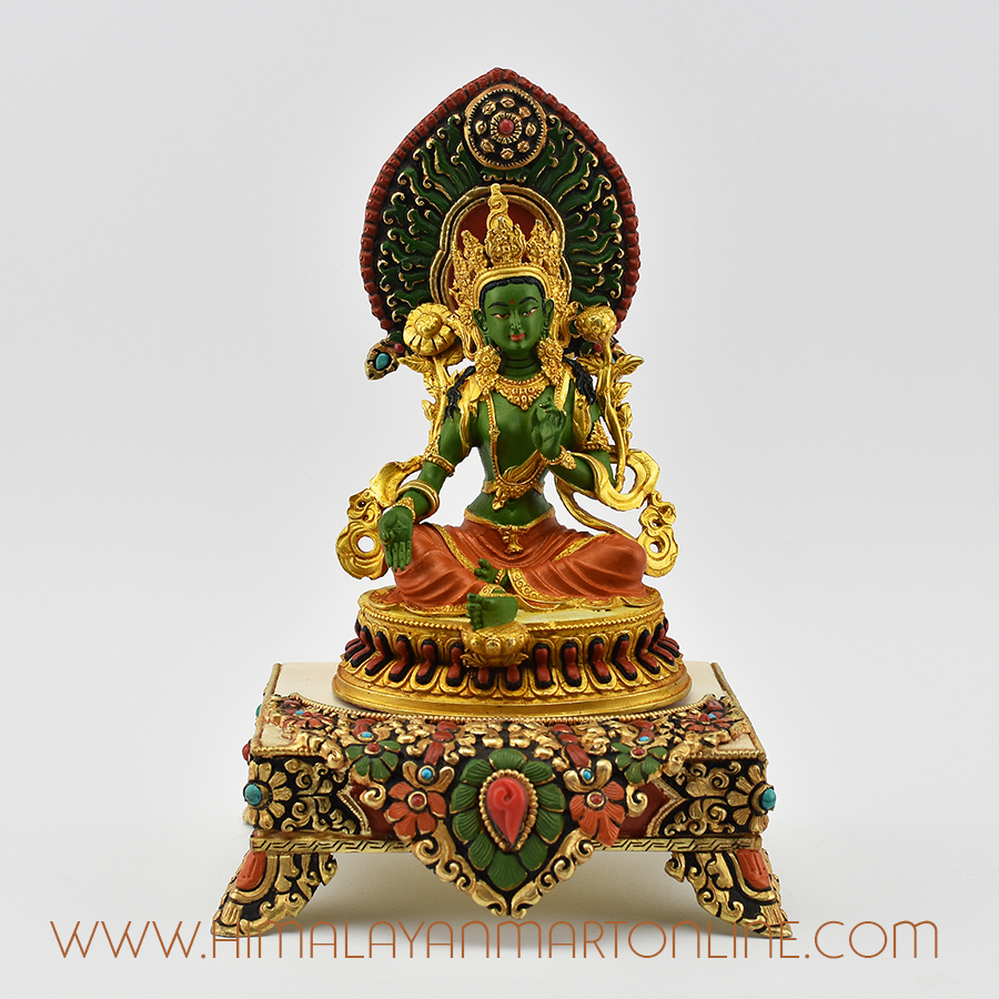 Green Tara Throne Sculpture: Green Tara / Dholma – The Rescuer.