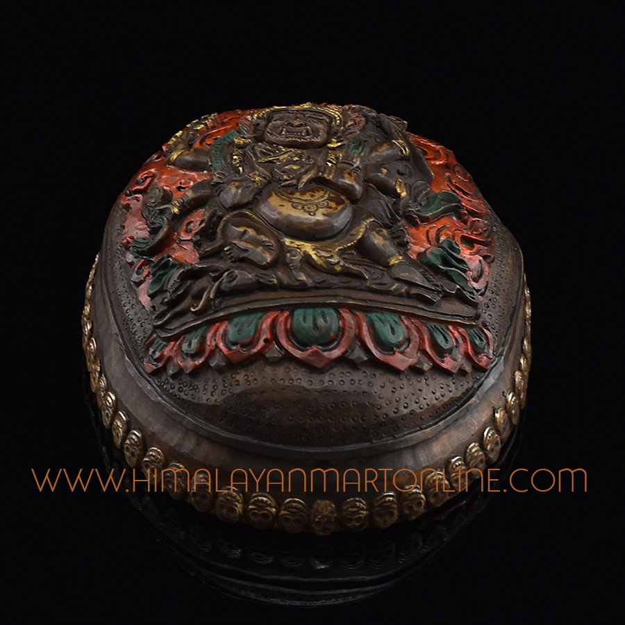 Black Mahakala Carved Kapala: The Skull Cup - Kapala in Sanskrit