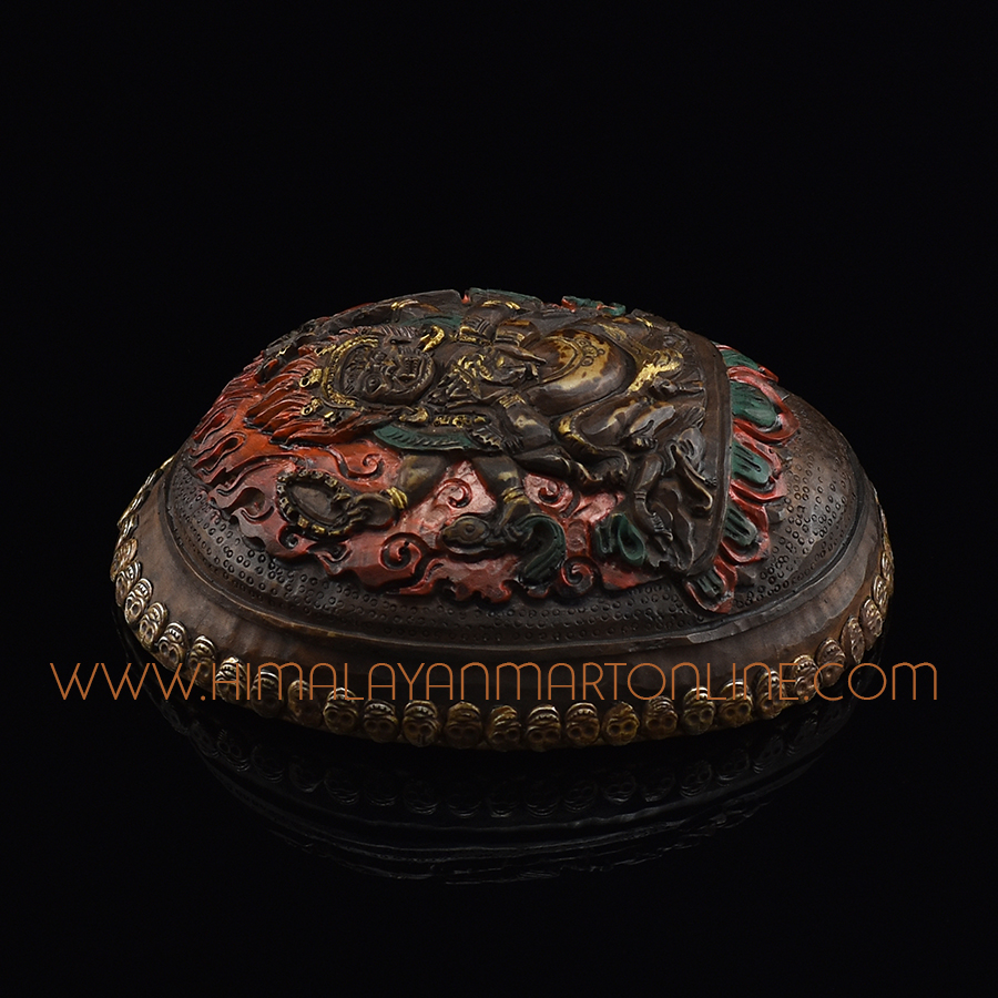 Black Mahakala Carved Kapala: The Skull Cup - Kapala in Sanskrit
