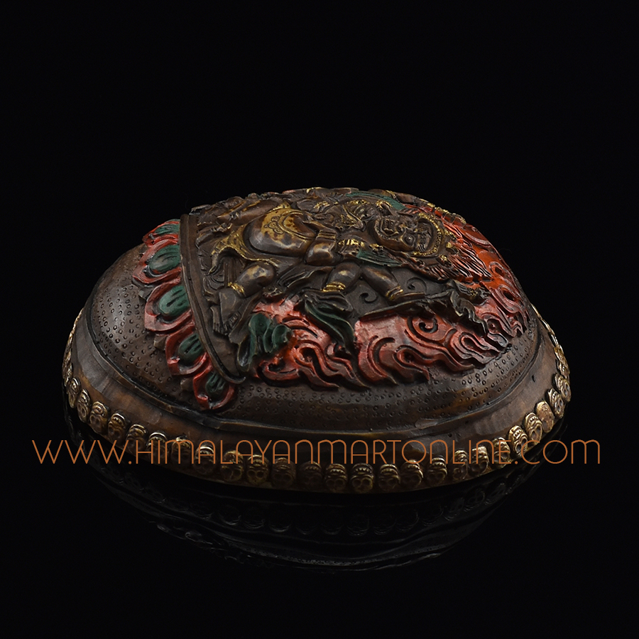 Black Mahakala Carved Kapala: The Skull Cup - Kapala in Sanskrit