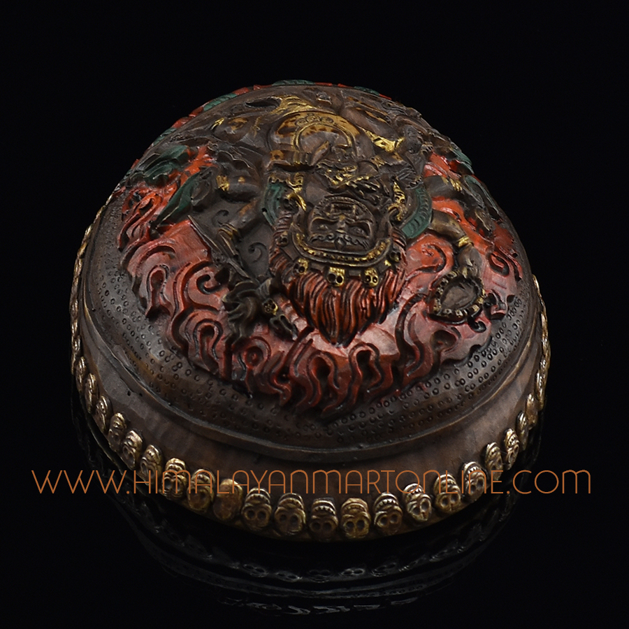 Black Mahakala Carved Kapala: The Skull Cup - Kapala in Sanskrit