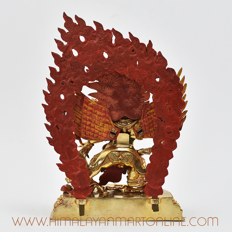 Hand-Carved Hayagriva Statue is crafted from copper alloy.