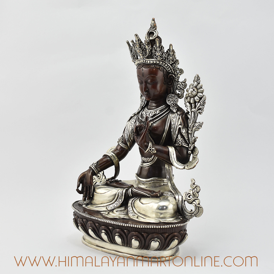 White Tara Silver-Plated Statue is made using Lost Wax Method