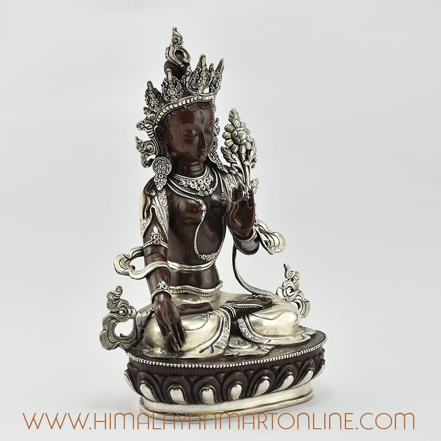 White Tara Silver-Plated Statue is made using Lost Wax Method