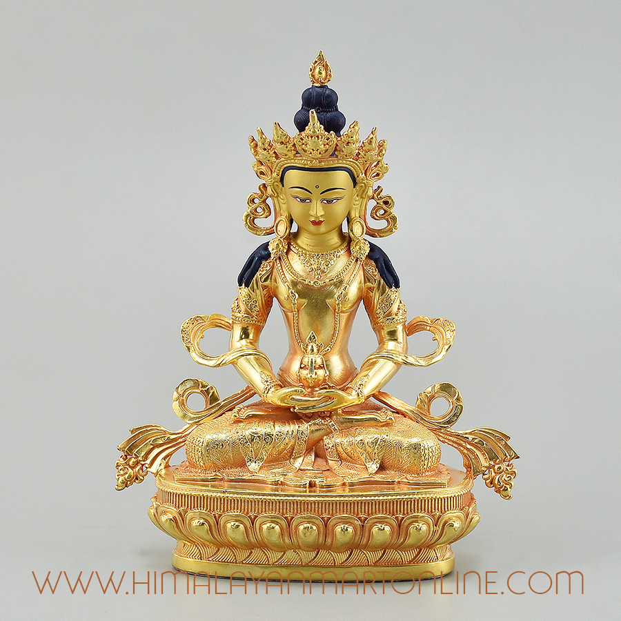 The Handcrafted Amitayus Statue made from copper alloy.